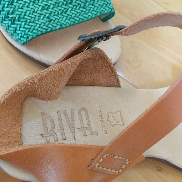Riva Designs | Shoes | Riva Authentic Leather Green Woven Wedge Sandals ...